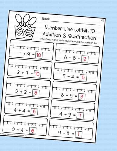 Kindergarten 1st Grade Number Line Add & Subtract within 10 Spring ...