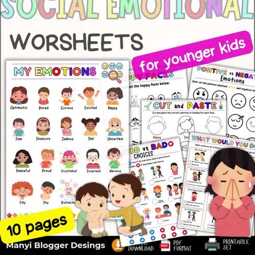Social Emotional Worksheets for Younger Kids by Manyi Blogger Designs
