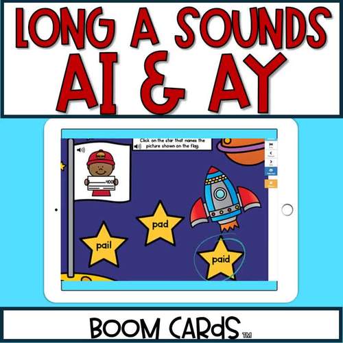 AI AY | Long A Vowel Teams | Phonics BOOM Cards™ by The Chocolate Teacher