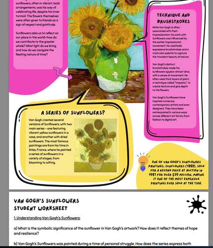 Van Gogh Sunflower Poster | Spring Summer Art Decor & Research (Grades ...