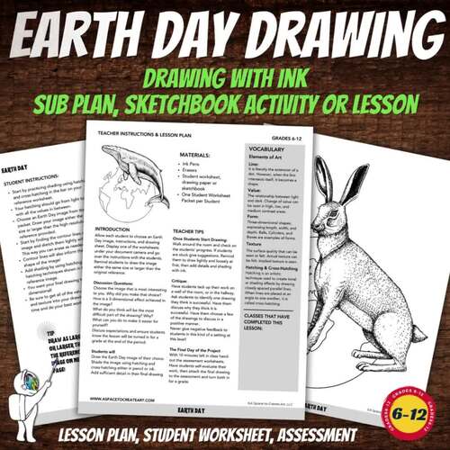 Art Sub Plan, Earth Day Drawing Worksheets, Middle, High School Art