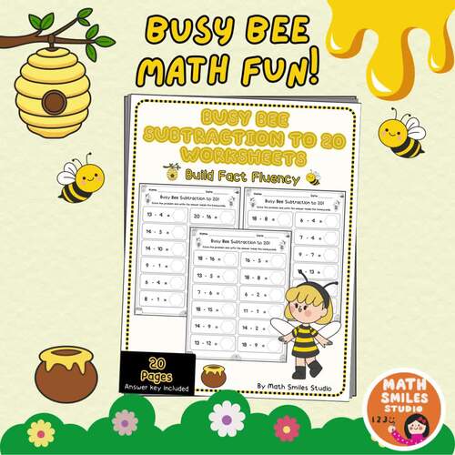 Busy Bee Subtraction to 20 Worksheets | Fact Fluency Practice | 1st Grade