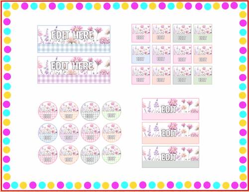 Printable Spring Name Labels, Editable Gingham Floral Name Cards, Nametags