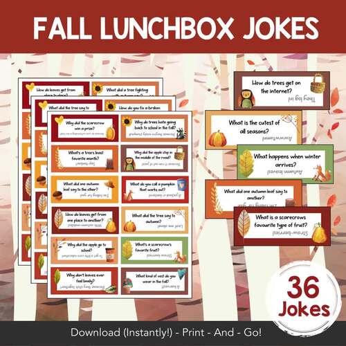 Fall Lunch Box Jokes & Notes - Autumn Classroom Class Daily Jokes for ...