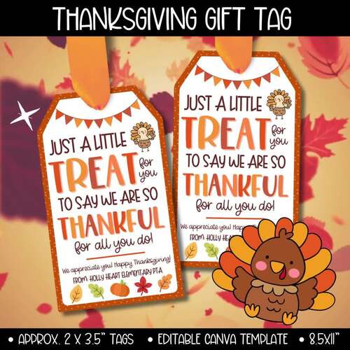 Thanksgiving Treat Gift Tags Teacher Staff Appreciation, Thankful Grateful