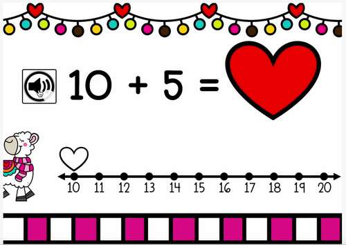 Addition & Subtraction on Number Line within 20 - Valentine's Day