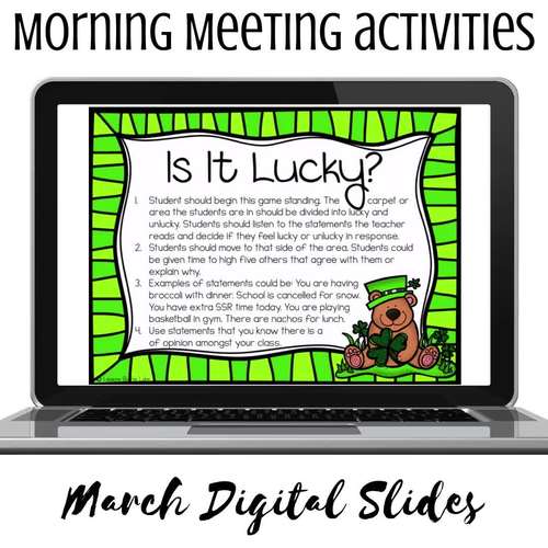 Morning Meeting Activities Digital Slides- March by Lessons By The Lake
