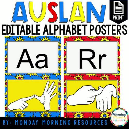 Auslan Alphabet Posters Australian Sign Language Superhero Theme