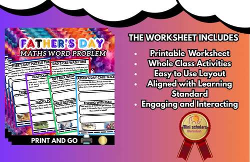 Fathers Day Math Word Problem Activities 3rd,4th,5th,6th,7th,8th,9th Grade