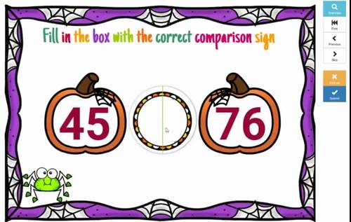 Halloween Math Games Comparing Numbers within 100 Boom Cards 1st Grade Math