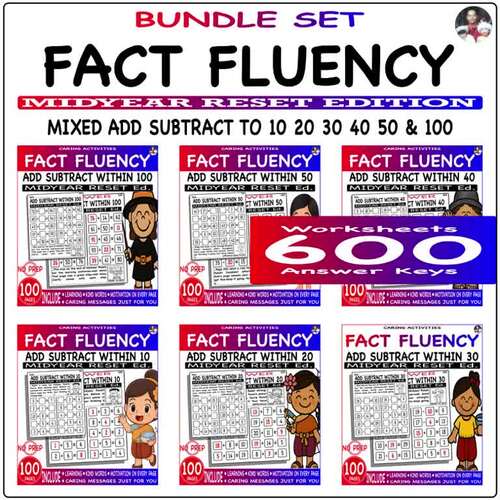 Addition & subtraction within 10-100 Bundle Set fact fluency - Midyear ...