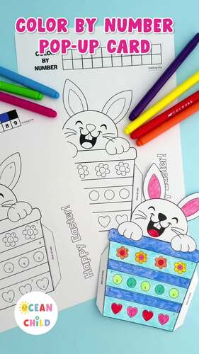 Printable Color By Code Easter Bunny Craft Pop Up Card Spring Activity ...