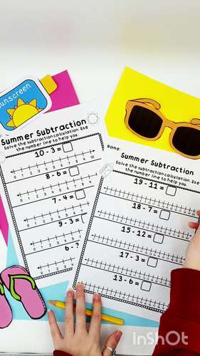 Summer Subtraction with a Number Line Worksheets Kindergarten 1st Grade