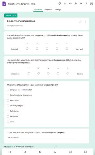 Preschool, Kindergarten PARENT FEEDBACK Survey , 100% Editable Google Form