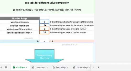 Unlimited Math Algebra Practice Worksheets - Solving for a Variable by Play