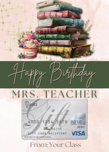 Printable Teacher Educator Birthday Card - Gift Card Holder - Books ...