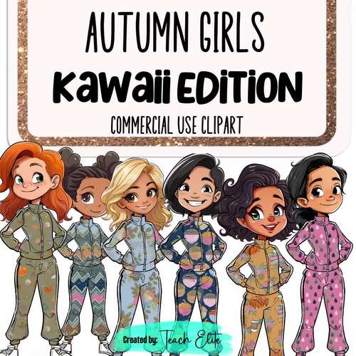 Girl's Fall Autumn sport tracksuit Clipart, Commercial Use Kawaii