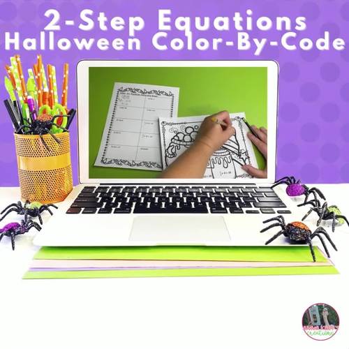 Solving 2-Step Equations Activity, Algebra Halloween Color-An-Equation
