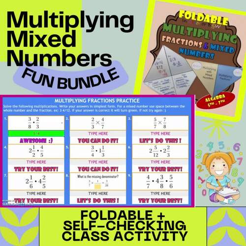 Multiplying Mixed Numbers FUN BUNDLE: Foldable + Self-checking Activity