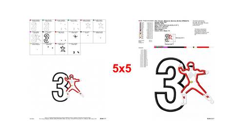 Red Power Rangers Birthday Number 3 Applique Embroidery Design ...