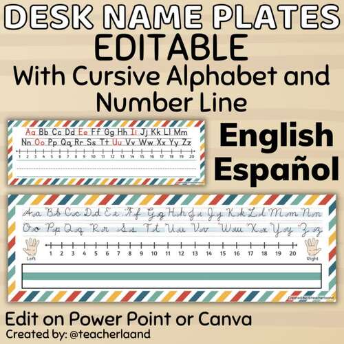 Desk Name Tags | Adventurer Stripes | Editable | Cursive Alphabet ...