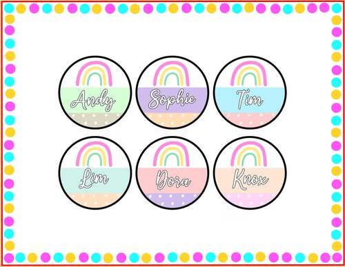 Printable Rainbow Student Name Labels, Editable Cubby Labels, Circle Labels