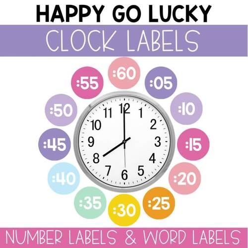 Retro Clock Labels for Classroom / Analog Time Cards / Happy Go Lucky