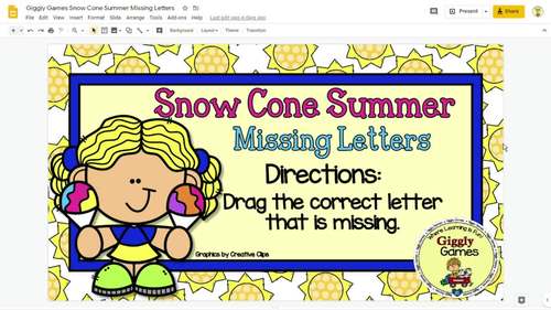 Giggly Games Snow Cone Summer Missing Letters GOOGLE SLIDES Distance ...