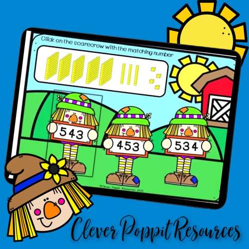 Three Digit Numbers Place Value Scarecrows - Boom Cards | TPT