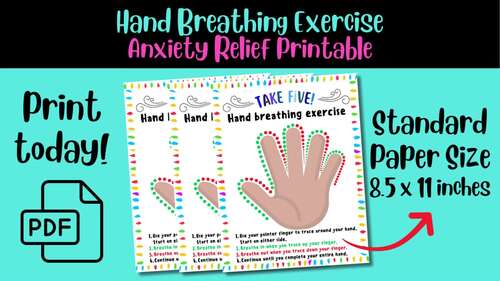 Hand Breathing Exercise, Anxiety Relief Printable, Calming Technique PDF