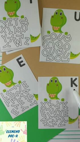 Dinosaur Letter Hunt Writing Center Morning Tub by ElemenoPreK | TPT