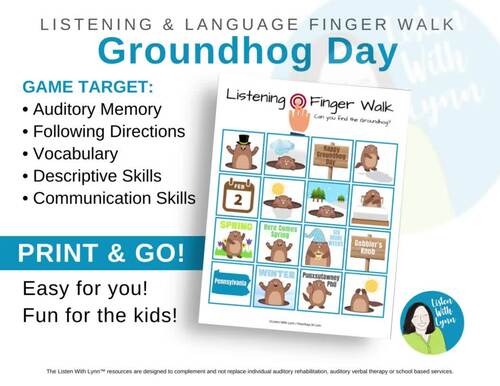 GROUNDHOG DAY Auditory Memory Listening Finger Walks DHH Hearing Loss