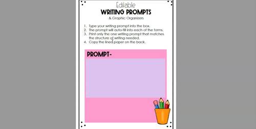 Graphic Organizer Worksheets with Editable Writing Prompts 2nd 3rd Grade