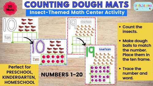 Dough Counting Mats 1-20, Insect-Themed Dough Math Mats for ...