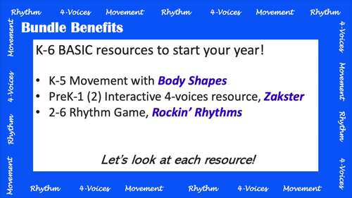 K-6 Music Basics Rhythm, Movement, and 4 Voices BUNDLE for Back to School