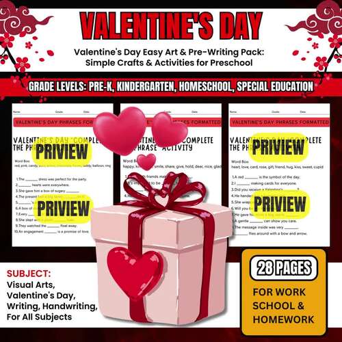 Valentine's Day Easy Art Pre-Writing Pack: Simple Crafts & Activities ...