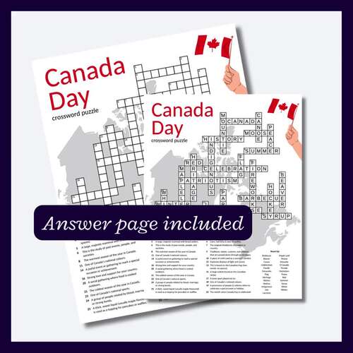 Canada Day crossword puzzle! Perfect for parties or research. Grade 4+