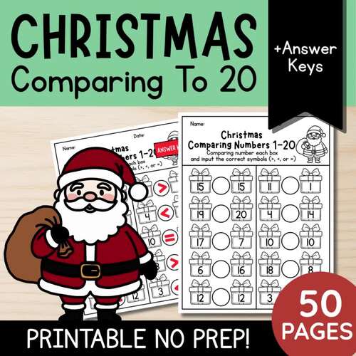 Christmas Comparing To 20 Greater less than, equal to symbols Worksheets