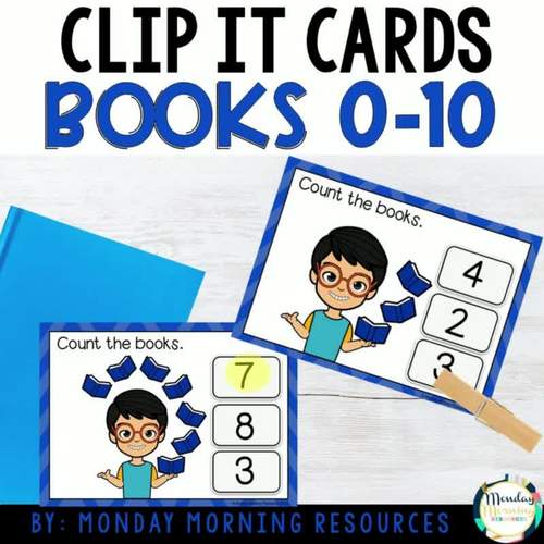 Back to School Books 0-10 Math Clip It Cards - Foundation/Kindergarten