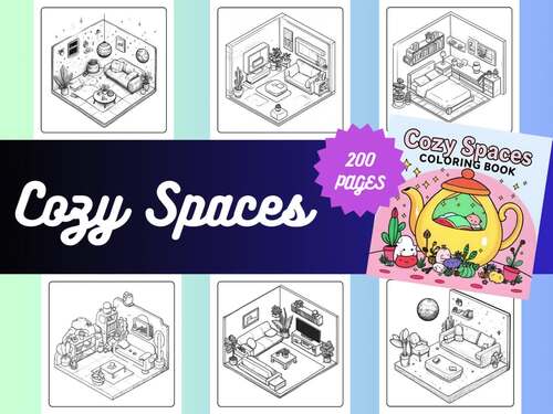 Cozy Spaces Coloring Book | 200 Large Print Designs Pages | Stress ...