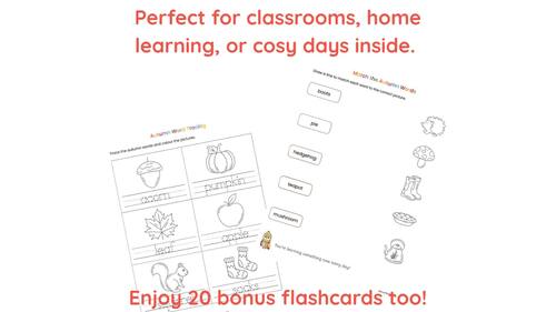 Autumn-Themed Activities Workbook | Bonus Flashcards | Fall Worksheets
