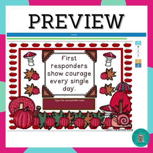 Fall Flair Countable and Uncountable Nouns Boom Cards™ by The British Kitty