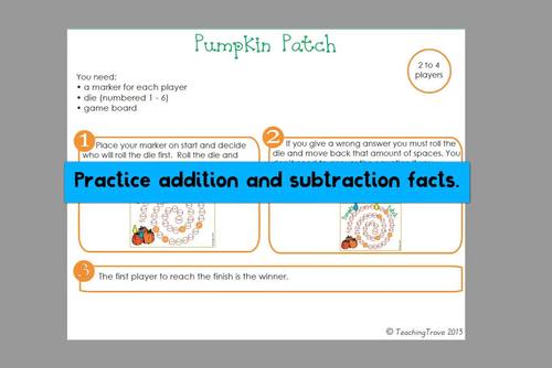 Fall Fun Math Games for Single Digit Addition and Subtraction Fluency ...