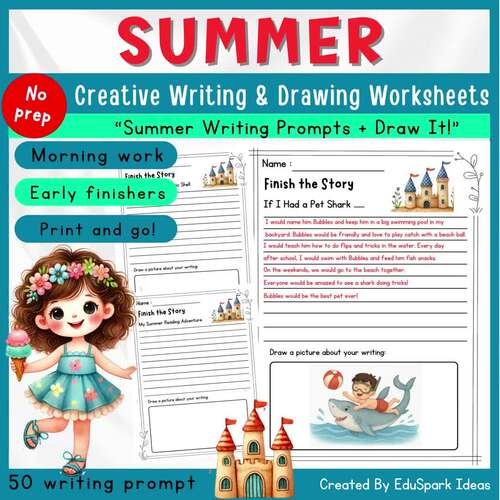 2nd Grade Summer Writing Prompts| Creative Writing & Drawing | Summer ...