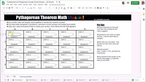 Pythagorean Theorem Collaborative Google Sheets Mosaic (Distance Learning)