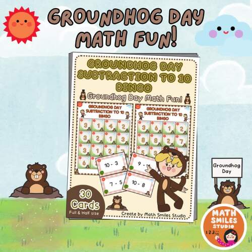 Groundhog Day Subtraction to 10 Bingo | Math Game 4x4 | K-1st Grade ...