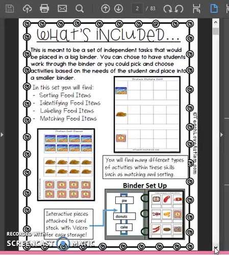 Food: Protein Independent Work Binder by Teach Love Autism | TPT