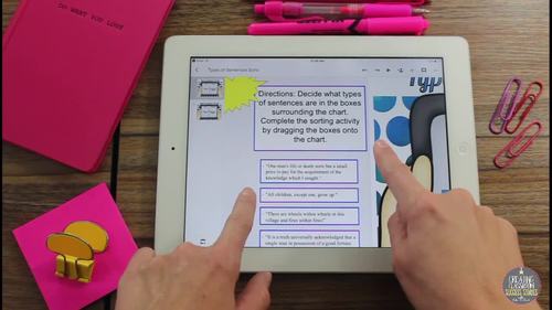 Types of Sentence Structure Grammar Sorting Game, Printable and Digital