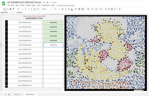 GOOGLE SHEETS DIY Digital Pixel Art Template EDITABLE | Summer Duck