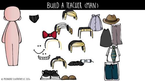 Build A Teacher clip art, Man, digital paper doll COMBO PACK | TPT
